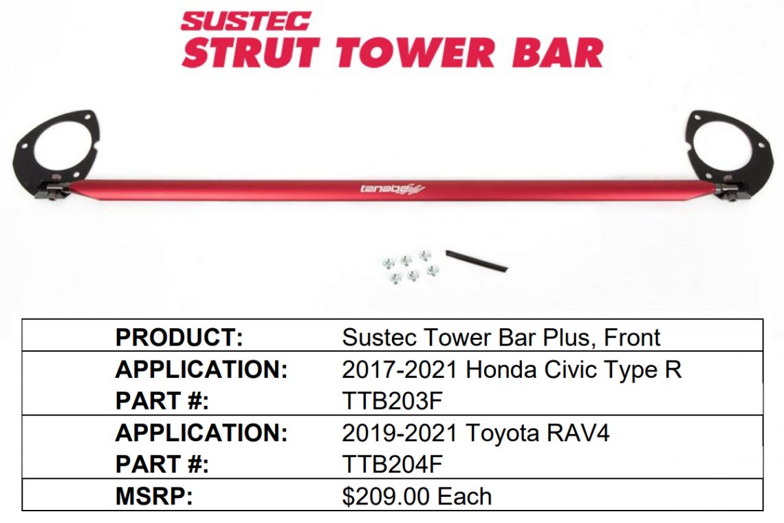 New Tanabe Sustec Strut Tower Bar Plus Front for Honda Civic, Toyota ...