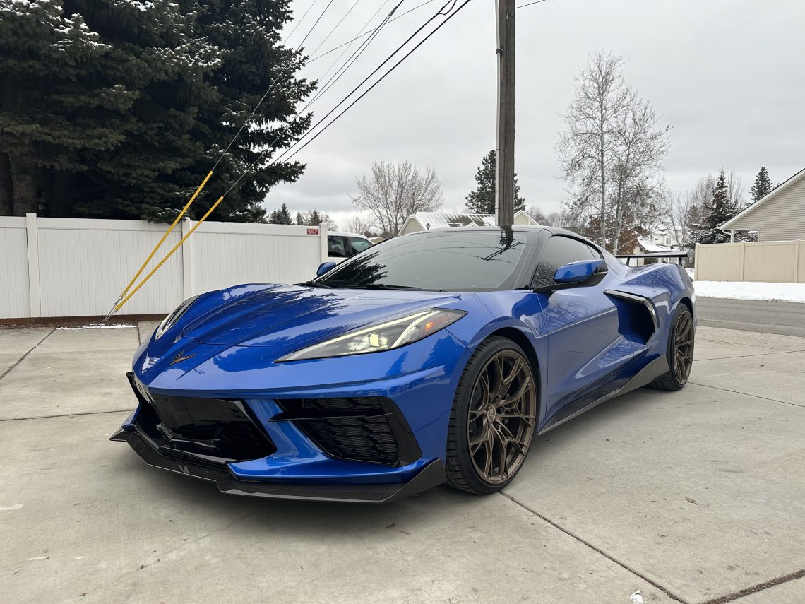 VR Forged Bronze Wheels on Elkhart Lake Blue Corvette C8 - Vivid Racing ...