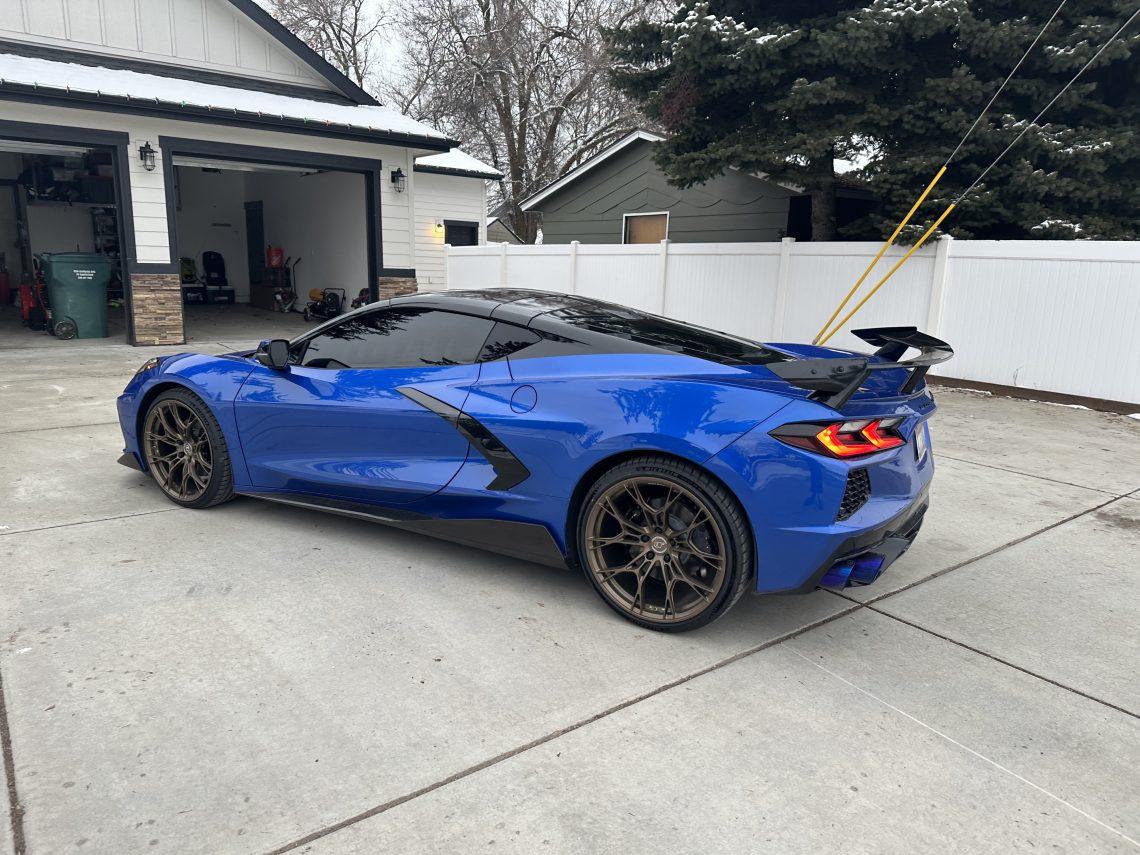VR Forged Bronze Wheels on Elkhart Lake Blue Corvette C8 - Vivid Racing ...