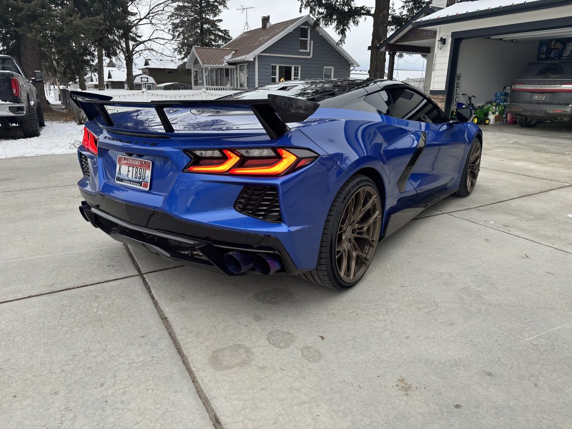 VR Forged Bronze Wheels on Elkhart Lake Blue Corvette C8 - Vivid Racing ...