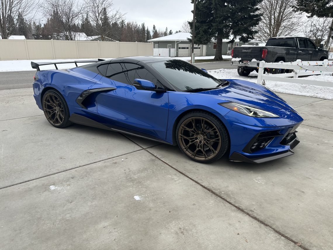 VR Forged Bronze Wheels on Elkhart Lake Blue Corvette C8 - Vivid Racing ...