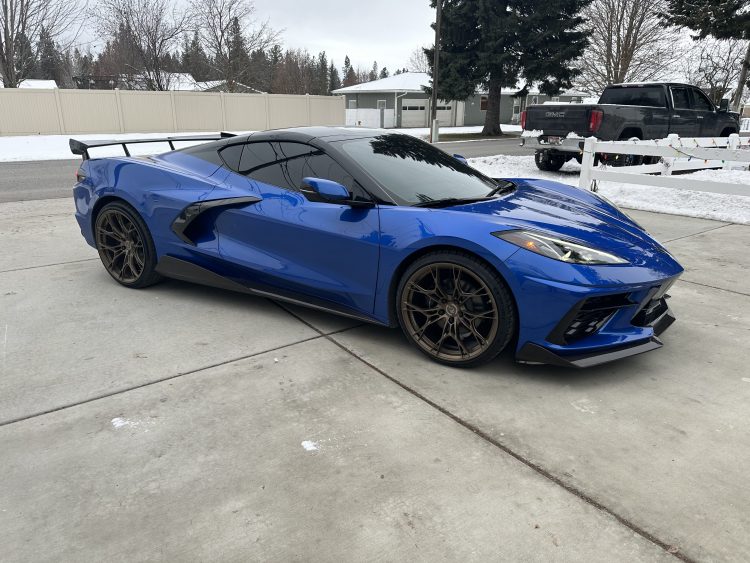 VR Forged Bronze Wheels on Elkhart Lake Blue Corvette C8 - Vivid Racing ...