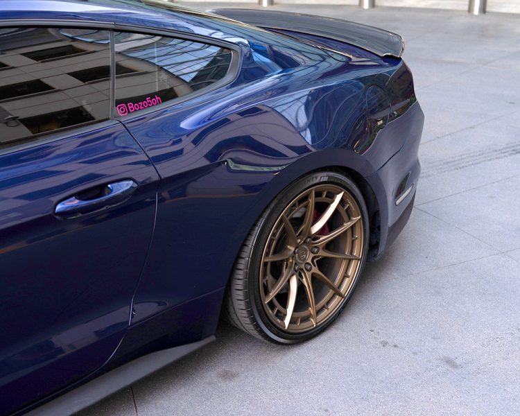 Satin Bronze VR Forged D03-R Wheels on Blue Ford Mustang GT - Vivid ...