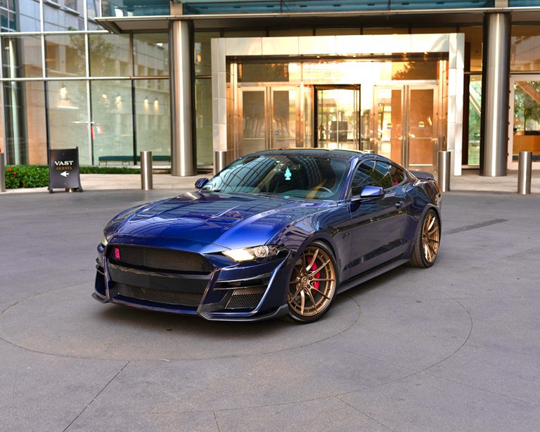 Satin Bronze VR Forged D03-R Wheels on Blue Ford Mustang GT - Vivid ...