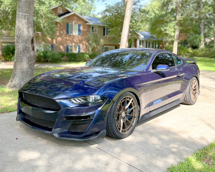 Satin Bronze VR Forged D03-R Wheels on Blue Ford Mustang GT - Vivid ...