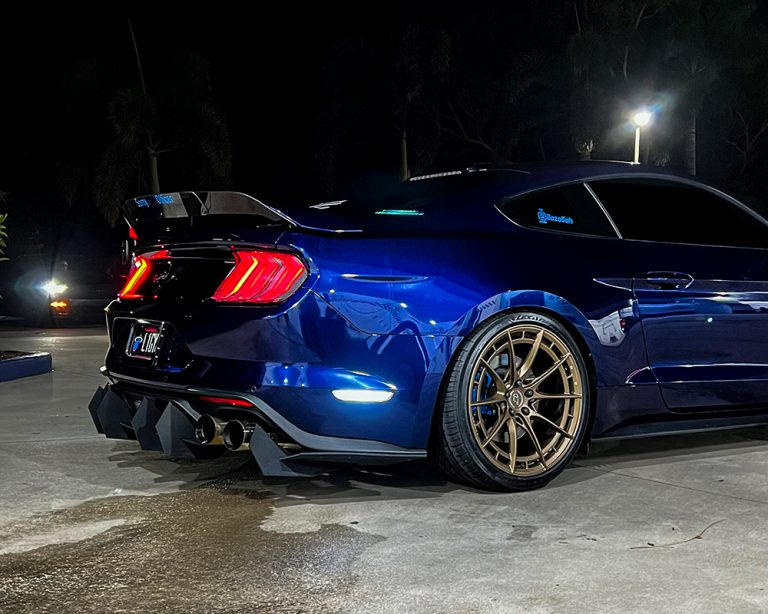 Satin Bronze VR Forged D03-R Wheels on Blue Ford Mustang GT - Vivid ...
