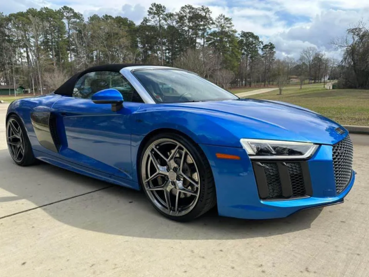 Blue Audi R8 Convertible with VR Forged D04 Hyper Black Wheels - Vivid ...